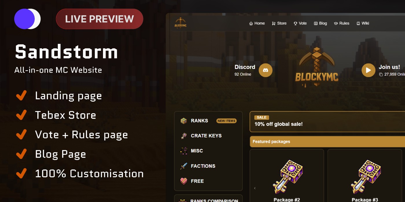 Sandstorm - All-in-one Minecraft Website | Shop | Buzz Development